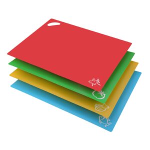 4 pieces flexible cutting boards, bpa free plastic cutting boards for kitchen, non slip cutting mat for meat and vegetables