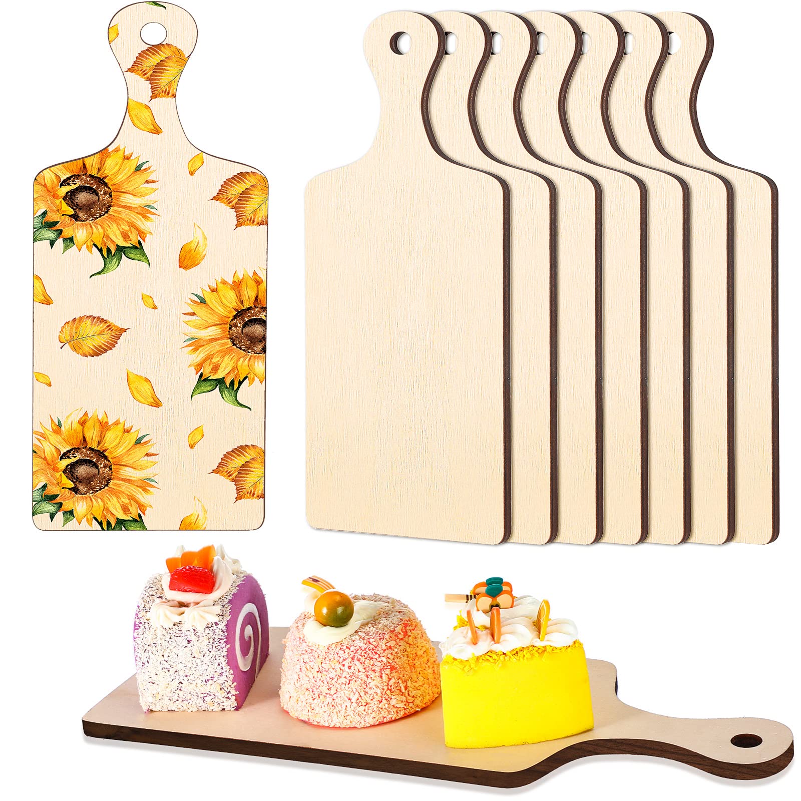 8 Pcs Mini Wooden Cutting Board with Handle 9.45 x 3.54 Inch Thicken Wooden Chopping Board Small Paddle Charcuterie Board Cooking Butcher Block Serving Board Cutting Board for Kitchen Cheese Crafts