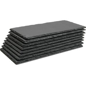 lingluox 11"x6" 8 pack black slate cheese board with natural edge for kitchen,slate plates blank charcuterie stone plates for cake fruit meat appetizers dried fruits display chalkboard.