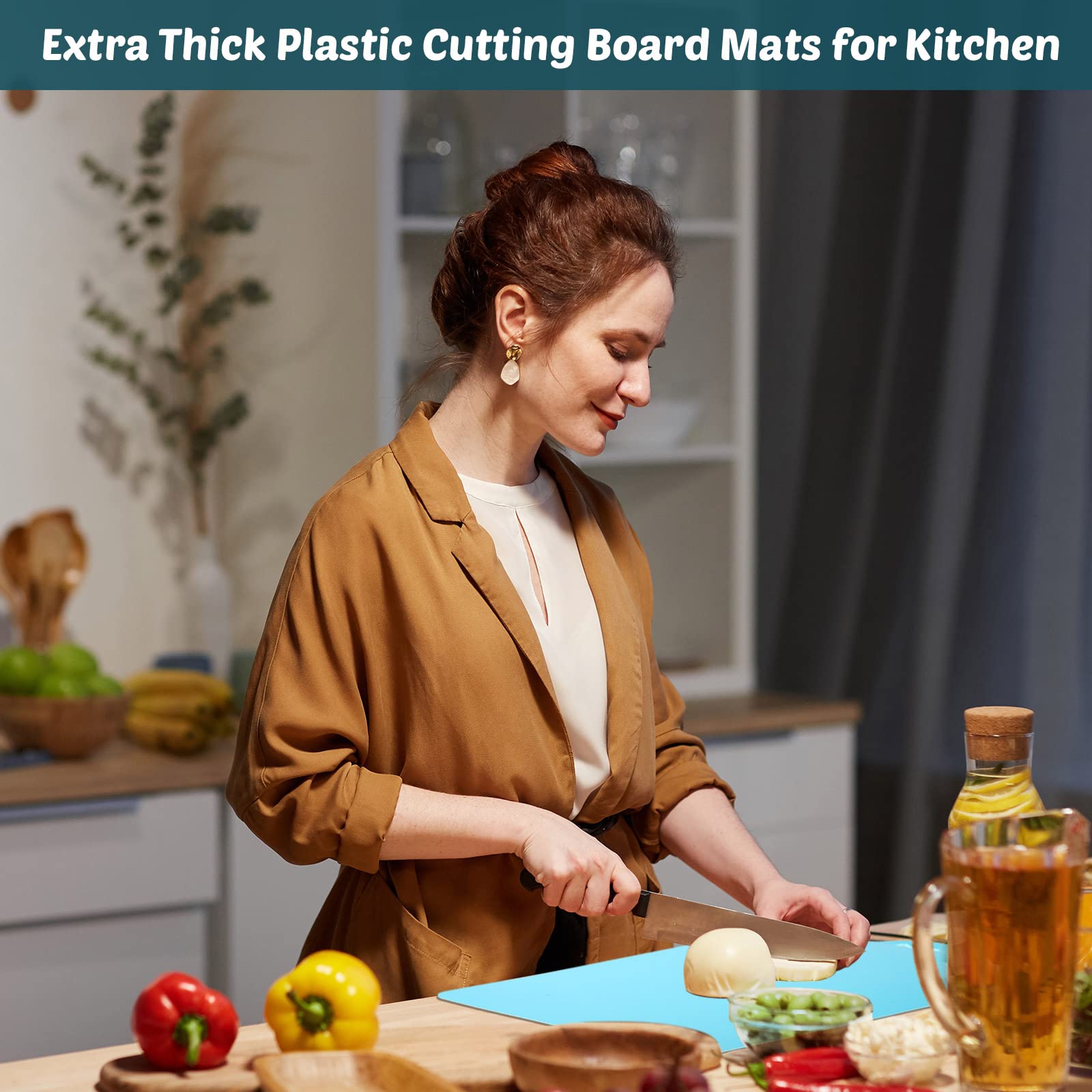 20 Pcs Flexible Cutting Board Mats Plastic Cutting Mats Non Slip Chopping Board Dishwasher Safe Anti Skid Extra Thick Cutting Mats with Food Shaped Hanging Holes for Kitchen Food