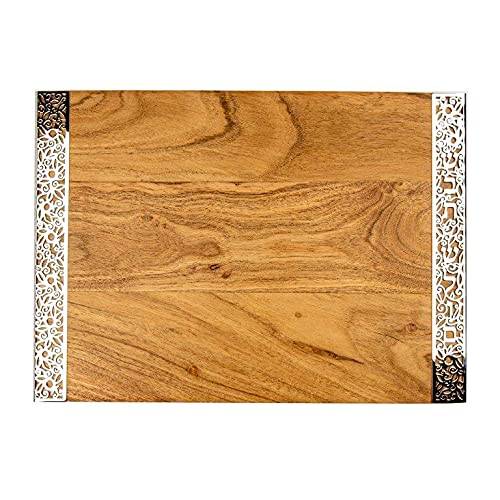 Yair Emanuel Wooden Challah Bread Cutting Board for Shabbat and Yom Tov | Filigree Accent Decoration (CBT-1)