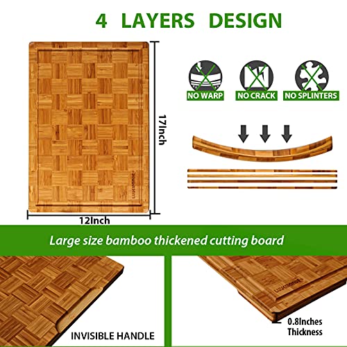 LUUKMONDE Bamboo Cutting Boards, Large Cutting Boards for Kitchen with Juice Groove and Handles, Wooden Cutting Boards, Butcher Block Boards for Meat Cheese and Vegetables