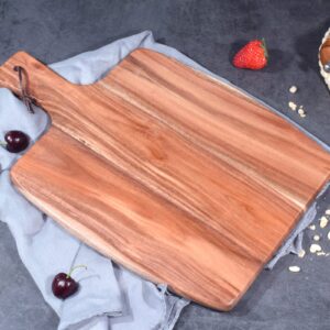 AMPSEVEN Large Acacia Wood Cutting Board with Handle - Wooden Chopping Board Charcuterie Board for Meat Vegetables Fruits Cheese Serving Kitchen Decor Countertop (15.7" x 10.6”)