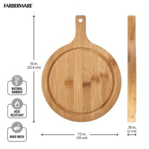 Farberware Round Paddle Board with Juice Groove, 7.5x10 Inch, Bamboo