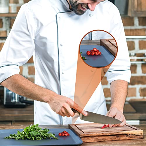 HINDLA Handmade Wooden Cutting Board – 2in1 Acacia Wood Chopping Board & Charcuterie Board Serving Tray – Functional Handmade Butcher Block Wood Cutting Board for Meat and Vegetables – Food Safe