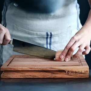 HINDLA Handmade Wooden Cutting Board – 2in1 Acacia Wood Chopping Board & Charcuterie Board Serving Tray – Functional Handmade Butcher Block Wood Cutting Board for Meat and Vegetables – Food Safe