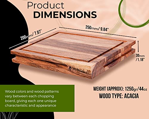 HINDLA Handmade Wooden Cutting Board – 2in1 Acacia Wood Chopping Board & Charcuterie Board Serving Tray – Functional Handmade Butcher Block Wood Cutting Board for Meat and Vegetables – Food Safe