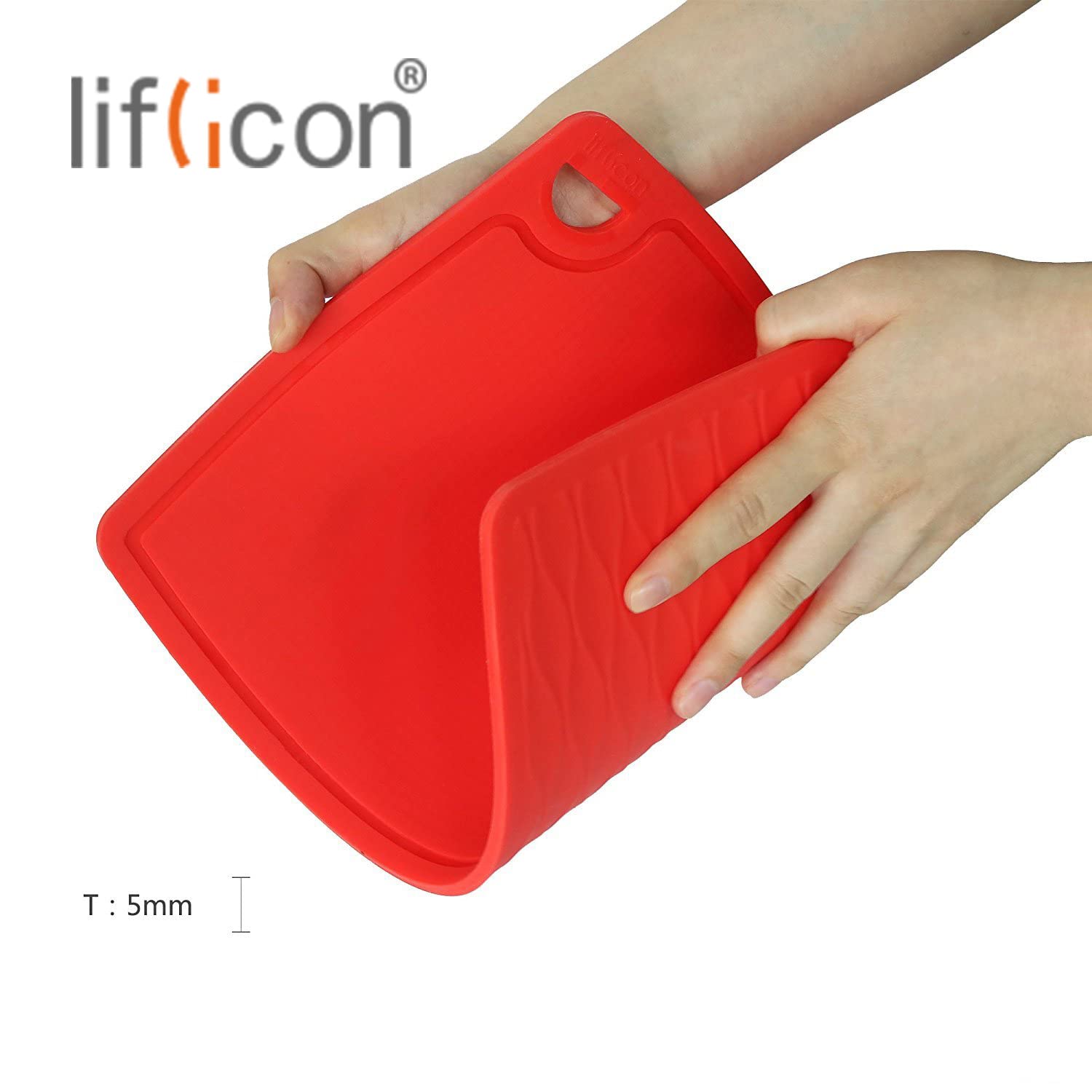 Liflicon Extra Large Thick Silicone Cutting Board 14.6'' x 10.43'' Chopping Board Flexible Cutting Mats Dishwasher Safe-Red