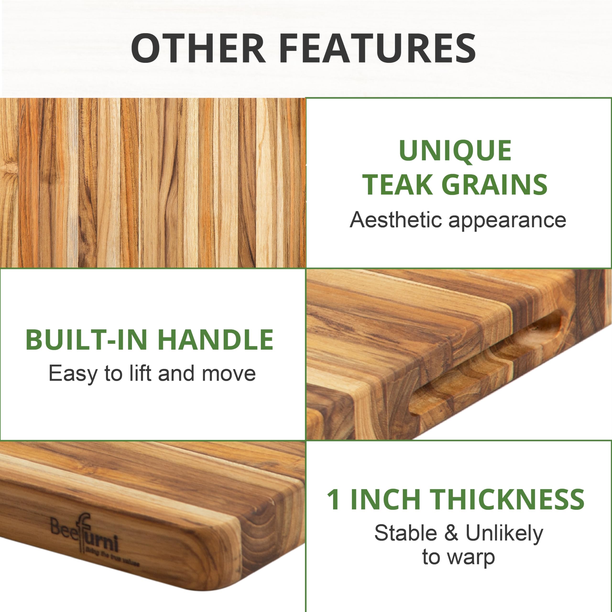 BEEFURNI Teak Wood Cutting Board with Hand Grip, Small Wooden Cutting Boards for Kitchen, Small Chopping Board Wood, Kitchen Gifts, 1-Year Manufacturer Warranty, (S, 18L x 14W x 1H inches)