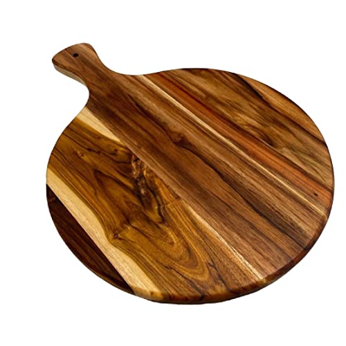 3Bros Teak Wood Round Cutting Serving Board - 13.4" Diameter with 4" Handle - High-Quality, Sustainable Wood - Ideal for Professional and Home Use - Elegant Presentation Platter