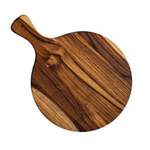 3Bros Teak Wood Round Cutting Serving Board - 13.4" Diameter with 4" Handle - High-Quality, Sustainable Wood - Ideal for Professional and Home Use - Elegant Presentation Platter