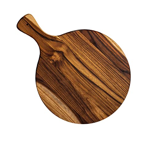 3Bros Teak Wood Round Cutting Serving Board - 13.4" Diameter with 4" Handle - High-Quality, Sustainable Wood - Ideal for Professional and Home Use - Elegant Presentation Platter