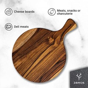 3Bros Teak Wood Round Cutting Serving Board - 13.4" Diameter with 4" Handle - High-Quality, Sustainable Wood - Ideal for Professional and Home Use - Elegant Presentation Platter