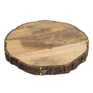 GoCraft Wooden Round Cutting Board with Tree Bark Rim | 1.5" Thick Mango Wood Live Edge Chopping, Prep, Serve Board | Charcuterie Platter - 12.75" Medium