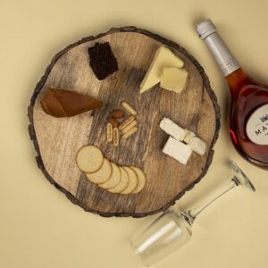 GoCraft Wooden Round Cutting Board with Tree Bark Rim | 1.5" Thick Mango Wood Live Edge Chopping, Prep, Serve Board | Charcuterie Platter - 12.75" Medium