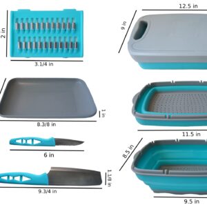 Cutting Board with Foldable Colander 10-in-1 Multipurpose Set Sturdy Compact Space-Saving Easy Cleaning Machine Washable Ideal for Kitchen Apartments Dorms Parks Picnics Beach Camping Travel RVs