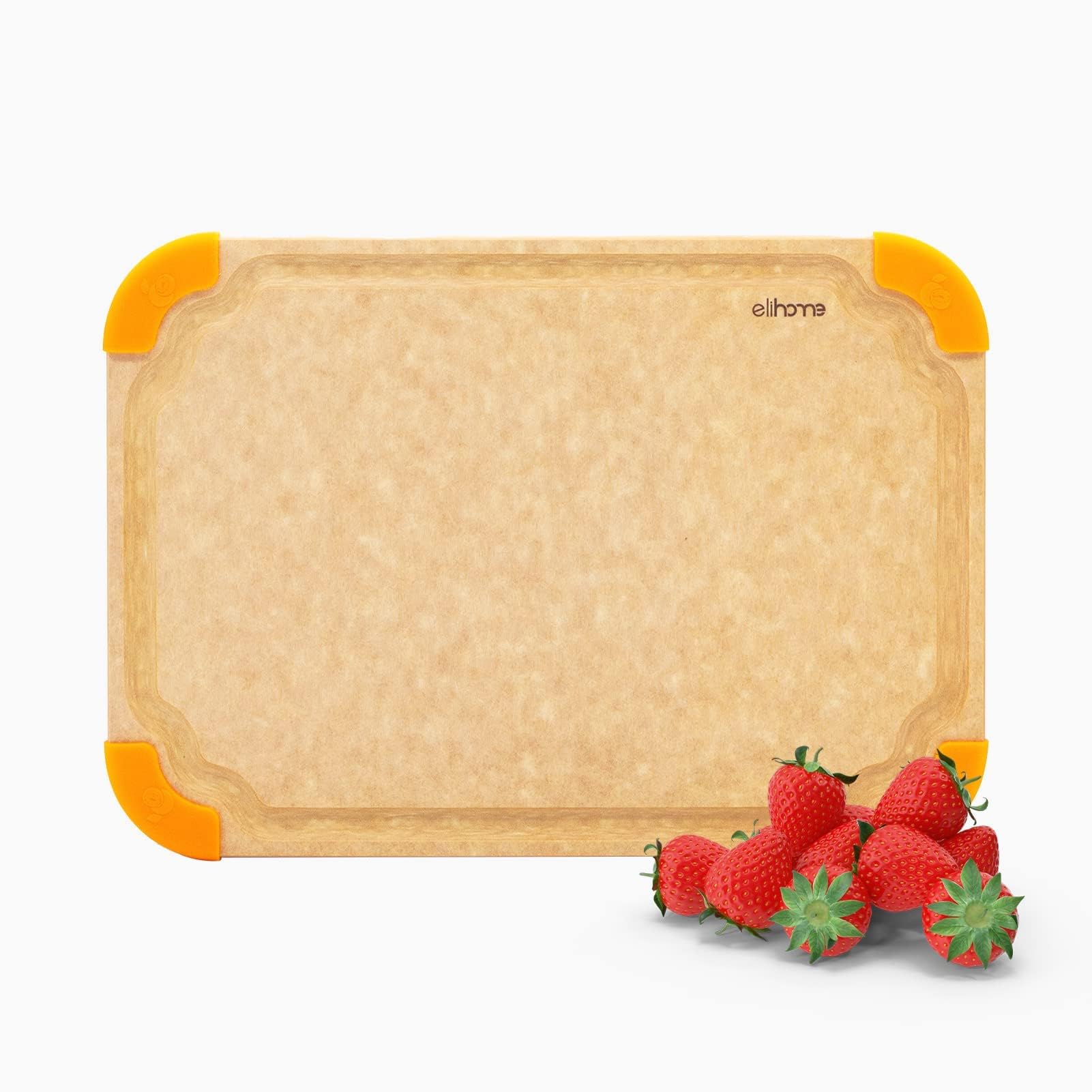 Elihome Premium Series Color Code Wood Fiber Dishwasher Safe Cutting board for Kitchen, Made in USA, Food Icon, Eco-Friendly, Juice Grooves, Non-Porous, Non-slip Feet, SMALL 10 x 7