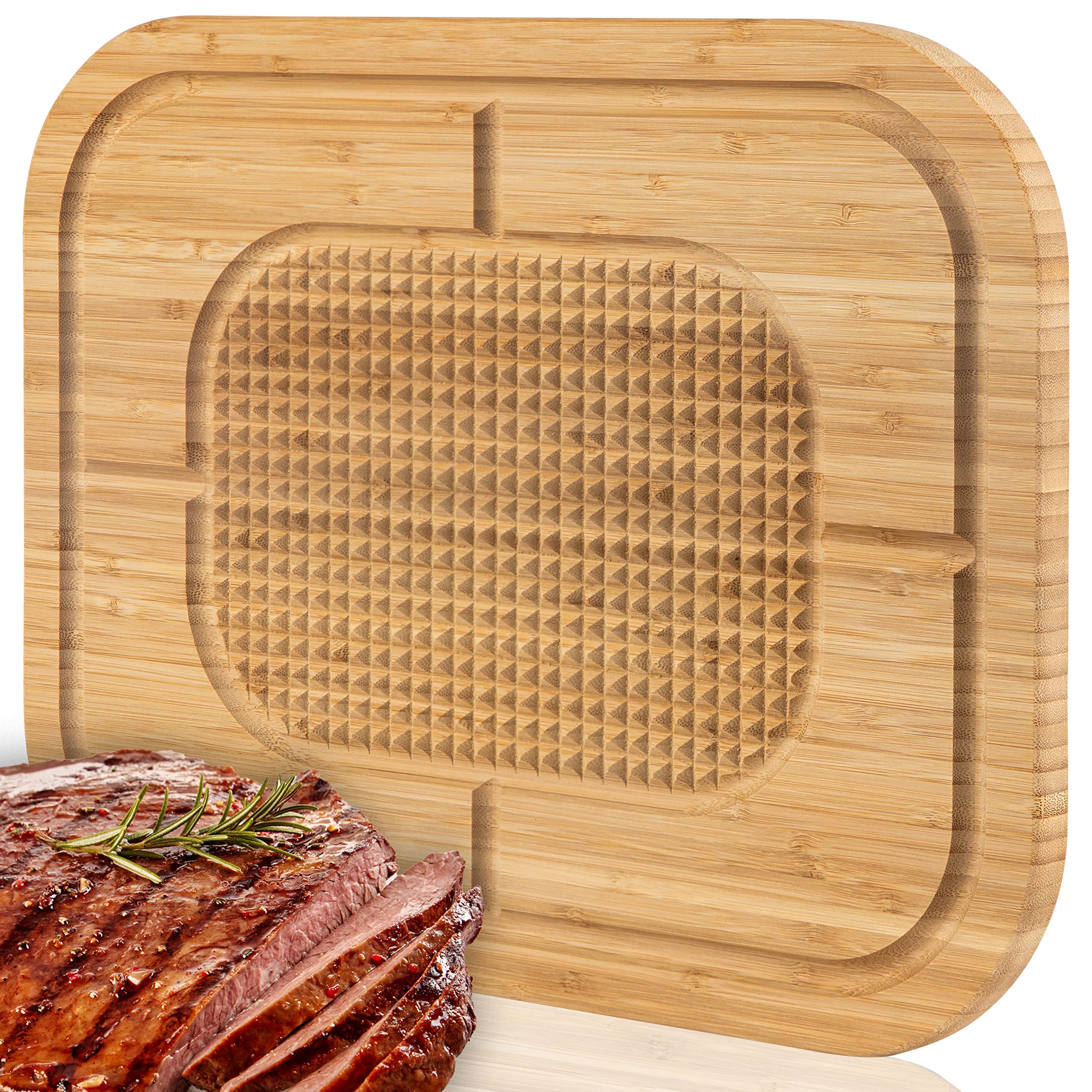 Bamboo Wood Cutting Board - Reversible Sides for Cutting and Carving, Raised Ridges to Hold Meat in Place and Deep Grooves to Trap Juices. Great for Holiday, Thanksgiving and Christmas Dinner