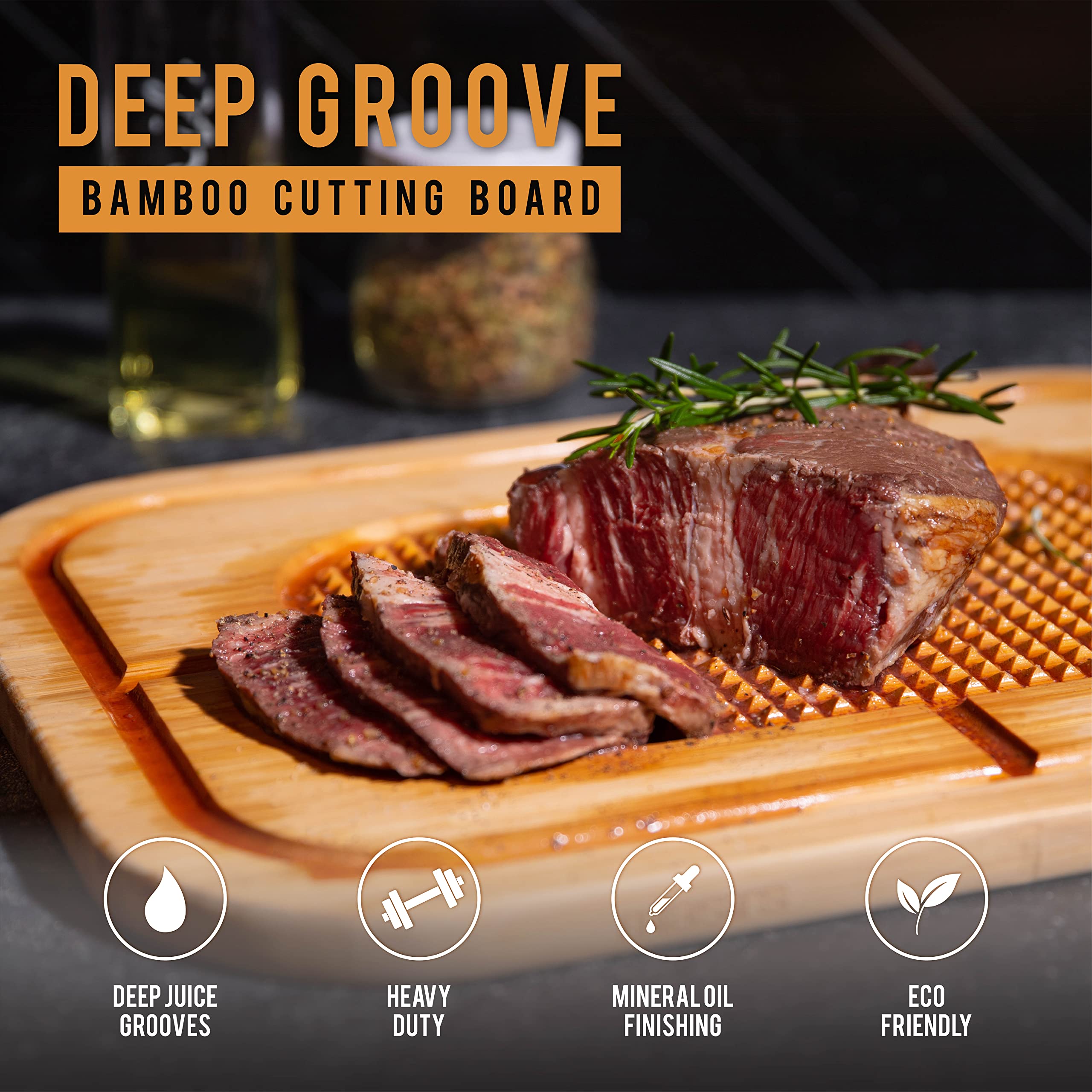 Bamboo Wood Cutting Board - Reversible Sides for Cutting and Carving, Raised Ridges to Hold Meat in Place and Deep Grooves to Trap Juices. Great for Holiday, Thanksgiving and Christmas Dinner