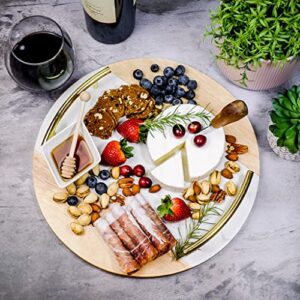 Marble Cheese Board with Handle 13" Round - Beautifully Handcrafted Marble and Wood Charcuterie Board - Wonderful Housewarming Gift