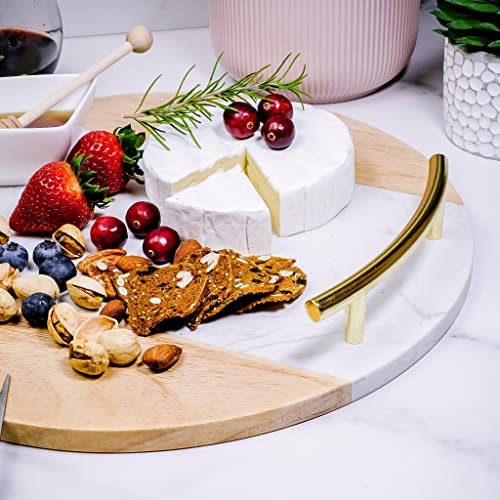 Marble Cheese Board with Handle 13" Round - Beautifully Handcrafted Marble and Wood Charcuterie Board - Wonderful Housewarming Gift