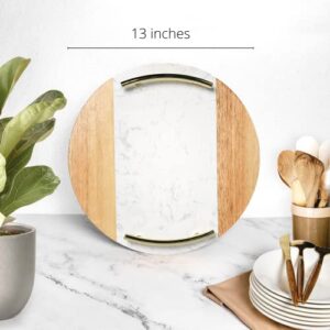 Marble Cheese Board with Handle 13" Round - Beautifully Handcrafted Marble and Wood Charcuterie Board - Wonderful Housewarming Gift