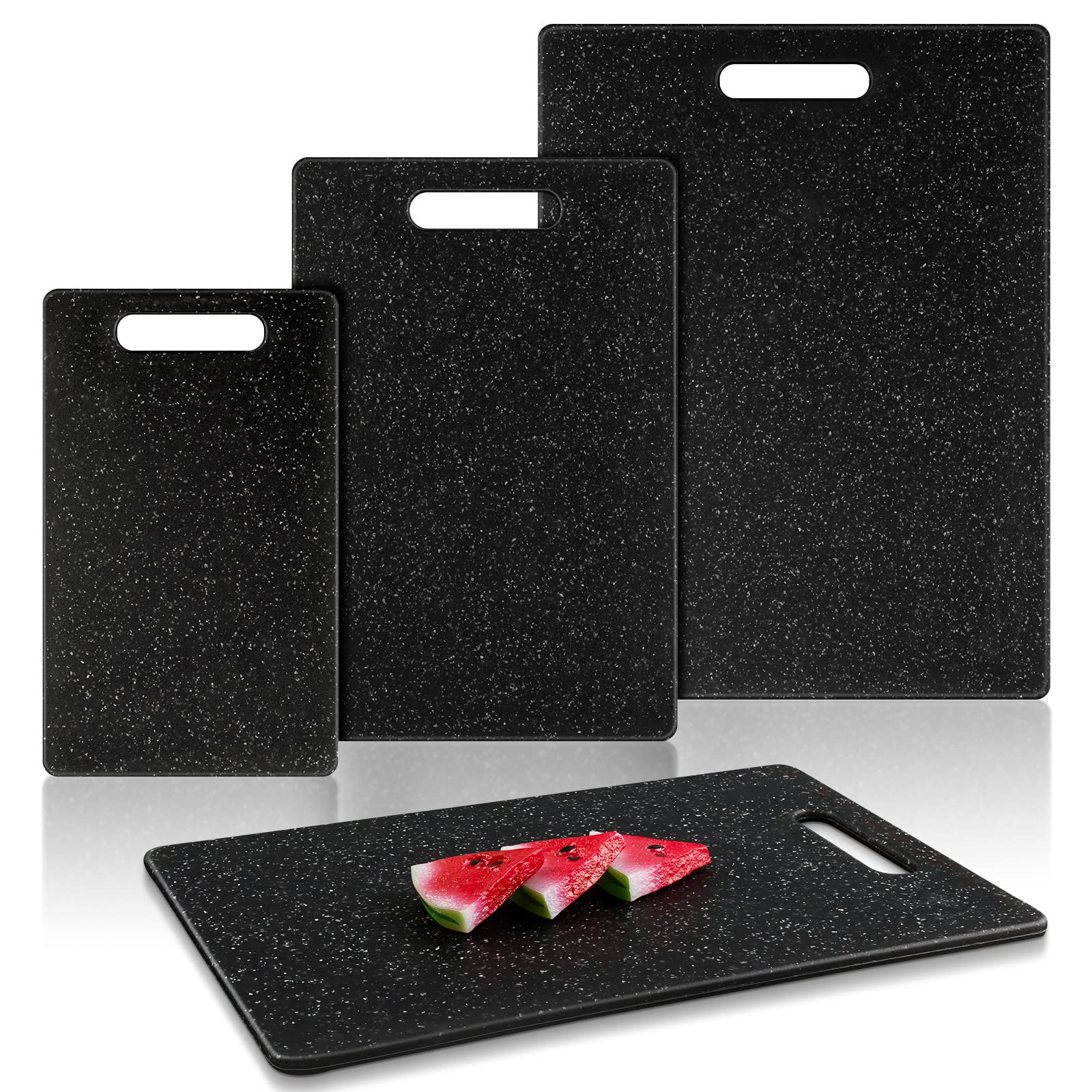 Plastic Cutting Board Set of 3, Kitchen Cutting Board, Dishwasher Safe, Easy to Clean and Grip Chopping Boards for Meat Veggies, 3 Size (Black)