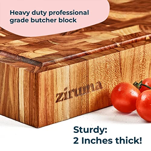 Extra Large End Grain Cutting Board [2" Thick] Made of Teak Wood and Conditioned with Beeswax, Linseed & Lemon Oil. 24" x 18" - Pixel Pattern - by Ziruma