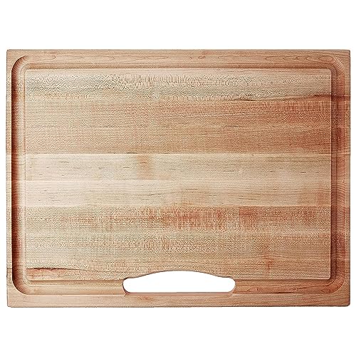 John Boos Newton Prep Master Large Maple Wood Cutting Board for Kitchen, 24 Inches x 18 Inches, 2.25 Inches Thick Reversible Edge Grain with Juice Groove & Stainless Pan