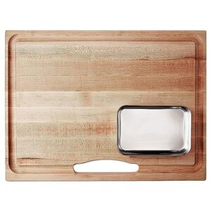 John Boos Newton Prep Master Large Maple Wood Cutting Board for Kitchen, 24 Inches x 18 Inches, 2.25 Inches Thick Reversible Edge Grain with Juice Groove & Stainless Pan