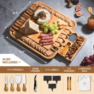 Bamboo Cheese Board and Luxury Bamboo Bread Slicer with Knife