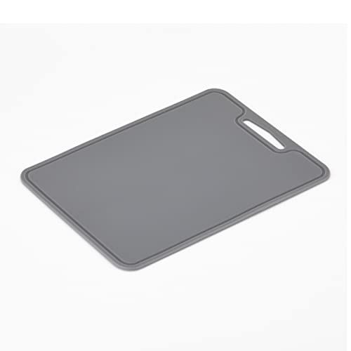 Jovely Premium Thick & Flexible Silicone Cutting Mat, BPA Free, Knife Friendly, Non-Toxic, Anti-Slip, Dishwasher Safe, Space Saving, Easy Grip Handle, Ergonomic Design, Chopping Board (Grey, Medium)