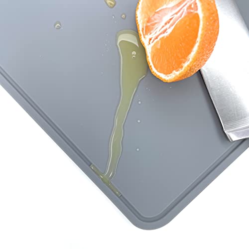 Jovely Premium Thick & Flexible Silicone Cutting Mat, BPA Free, Knife Friendly, Non-Toxic, Anti-Slip, Dishwasher Safe, Space Saving, Easy Grip Handle, Ergonomic Design, Chopping Board (Grey, Medium)