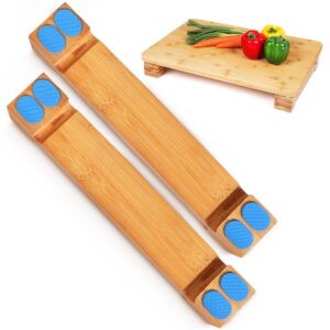 Cibi Kitchens Bamboo Cutting Board Legs - 2Pcs Wood Cutting Board Feet with Silicone Non Slip Pads, 4.5cm x 5cm x 50cm Wood Riser Elevates the Cutting Board