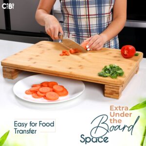 Cibi Kitchens Bamboo Cutting Board Legs - 2Pcs Wood Cutting Board Feet with Silicone Non Slip Pads, 4.5cm x 5cm x 50cm Wood Riser Elevates the Cutting Board