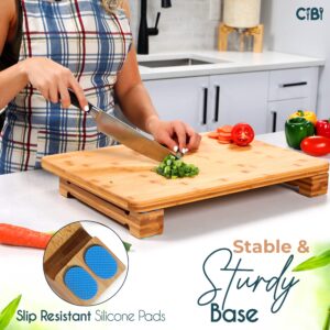 Cibi Kitchens Bamboo Cutting Board Legs - 2Pcs Wood Cutting Board Feet with Silicone Non Slip Pads, 4.5cm x 5cm x 50cm Wood Riser Elevates the Cutting Board