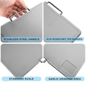 FIVETAS cutting boards for kitchen dishwasher safe,set of 3 with holder,plastic cutting boards with Easy-Grip Handles.GARLIC GRINDING AREA. BPA Free, Non-porous Non-Slip Feet