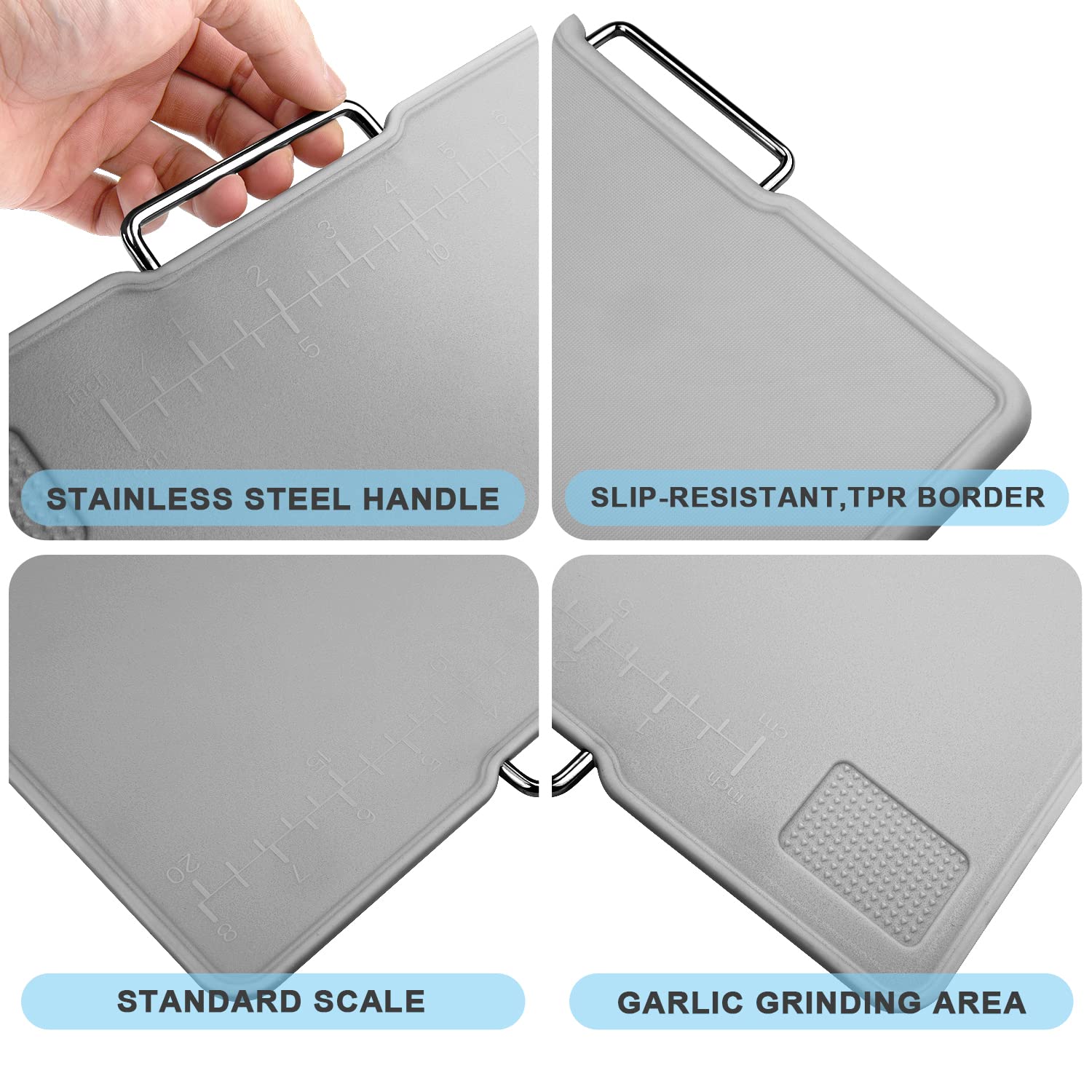 FIVETAS cutting boards for kitchen dishwasher safe,set of 3 with holder,plastic cutting boards with Easy-Grip Handles.GARLIC GRINDING AREA. BPA Free, Non-porous Non-Slip Feet