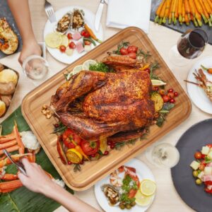 Wood Turkey Carving Cutting Board, Bamboo Heavy Duty Meat Cutting Board for Kitchen, Large Chopping Board, Butcher Block Serving Tray With Juice Groove and Pyramid Spikes Stabilizes Meat While Carving