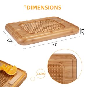 Wood Turkey Carving Cutting Board, Bamboo Heavy Duty Meat Cutting Board for Kitchen, Large Chopping Board, Butcher Block Serving Tray With Juice Groove and Pyramid Spikes Stabilizes Meat While Carving