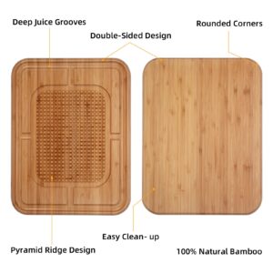 Wood Turkey Carving Cutting Board, Bamboo Heavy Duty Meat Cutting Board for Kitchen, Large Chopping Board, Butcher Block Serving Tray With Juice Groove and Pyramid Spikes Stabilizes Meat While Carving