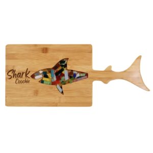 shark cootie charcuterie board, because no one can say charcuterie, (16x7.5 in) cheese board, resin cutting board with laser engraved pattern, serving tray, funny housewarming gift