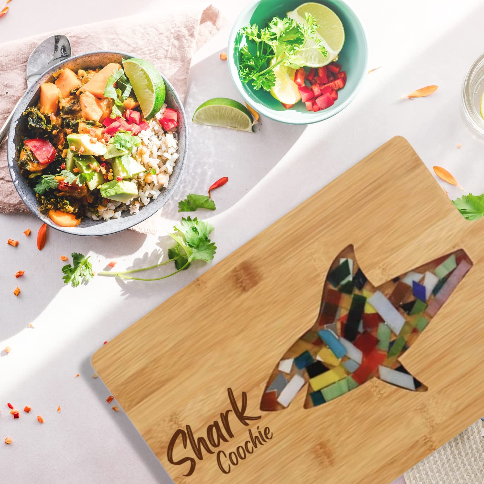 Shark Cootie Charcuterie Board, Because No One Can Say Charcuterie, (16x7.5 in) Cheese Board, Resin Cutting Board with Laser Engraved Pattern, Serving Tray, Funny Housewarming Gift