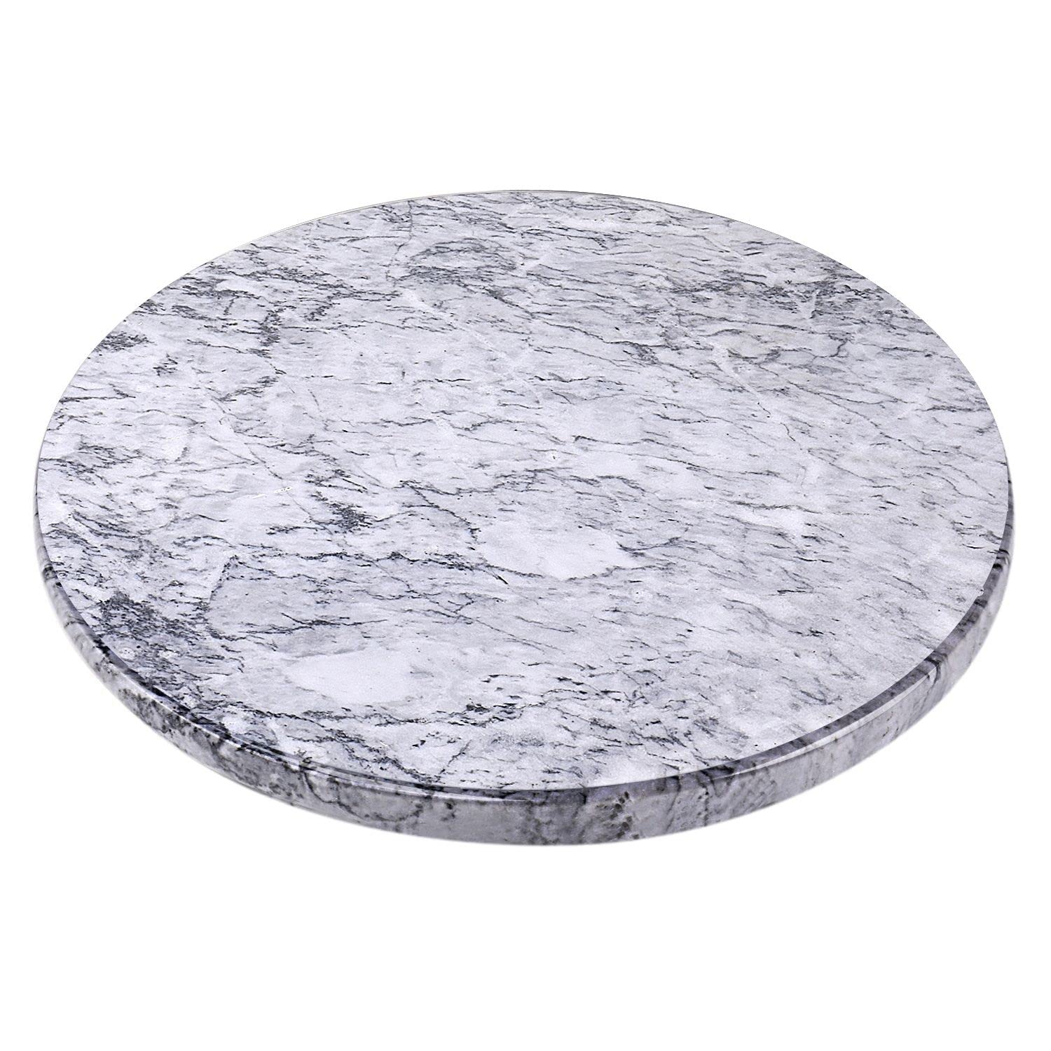 Flexzion Round Marble Cheese Board - 12 Inch White Marble Serving Board for Charcuterie, Cheese, Cutting, Pastry, Trivet - Non-Stick and Heat Resistant Marble Board