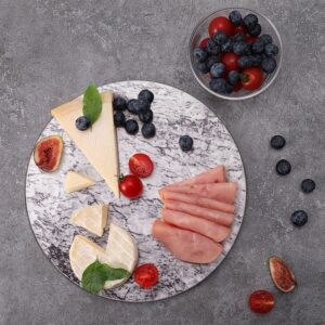 Flexzion Round Marble Cheese Board - 12 Inch White Marble Serving Board for Charcuterie, Cheese, Cutting, Pastry, Trivet - Non-Stick and Heat Resistant Marble Board