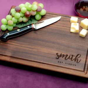 Straga Personalized Cutting Boards | Handmade Wood Engraved Charcuterie | Custom Wedding, Anniversary, Birthday Gift for Couples (Script Corner Design No.920).