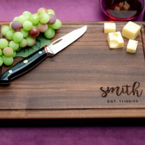 Straga Personalized Cutting Boards | Handmade Wood Engraved Charcuterie | Custom Wedding, Anniversary, Birthday Gift for Couples (Script Corner Design No.920).