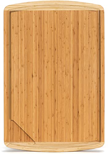 22 x 12 Extra Large Bamboo Cutting Board XXXL for Kitchen with Juice Groove Pour Spout & Handles and Heavy Kitchen Chopping Carving Board for Meat, Turkey, BBQ, Vegetables