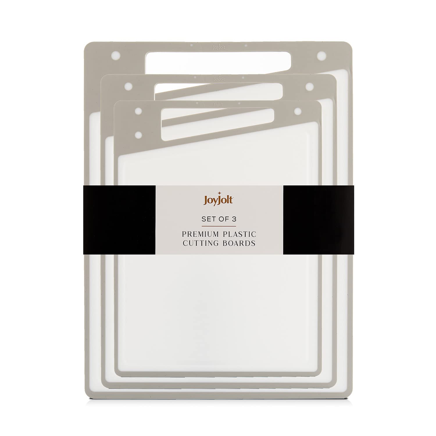 JoyJolt Plastic Cutting Board Set. White and Grey Cutting Boards for Kitchen Dishwasher Safe with Handle. Non Slip Large and Small Chopping Board Set; Meat Cutting Board with Juice Groove.