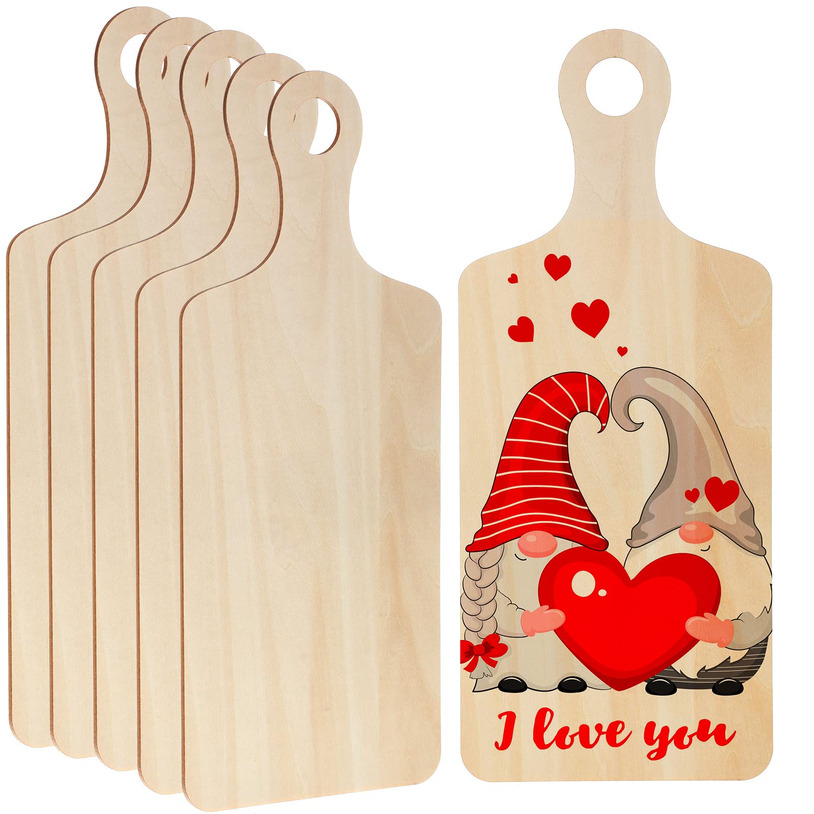 6 Pieces Mini Wooden Cutting Boards with Handle Wooden Paddle Chopping Board Unfinished Wood Boards for Home Kitchen Cooking Decor DIY Craft (Rectangle,11.8 x 5.1 Inch)